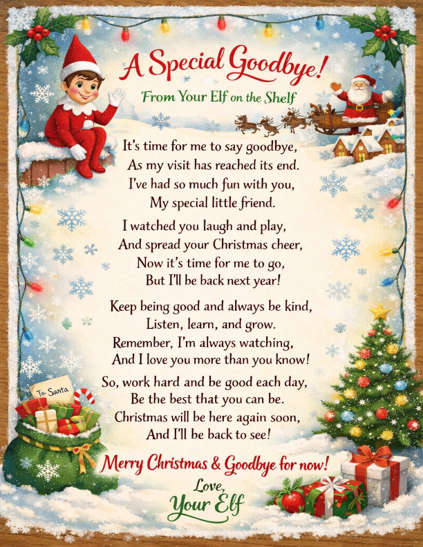 Printable Elf on the Shelf Goodbye Letter