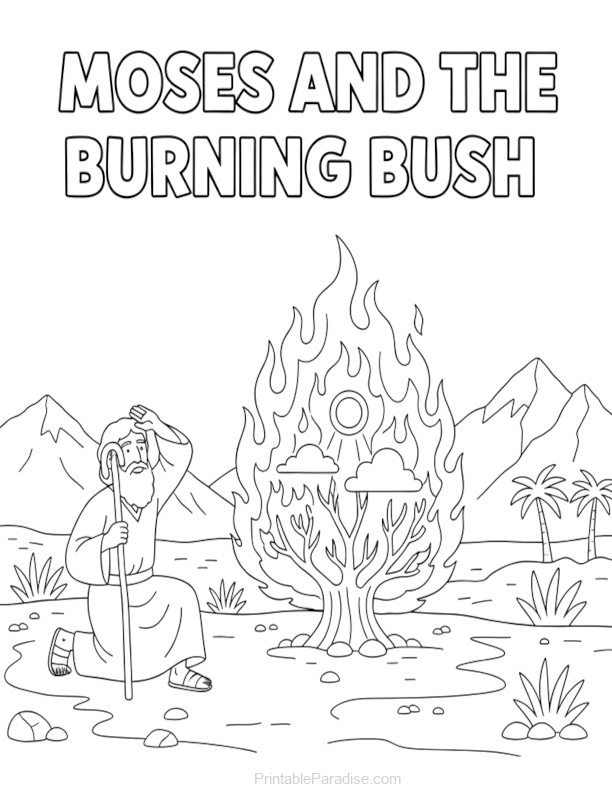 Printable Moses and the Burning Bush Coloring Page