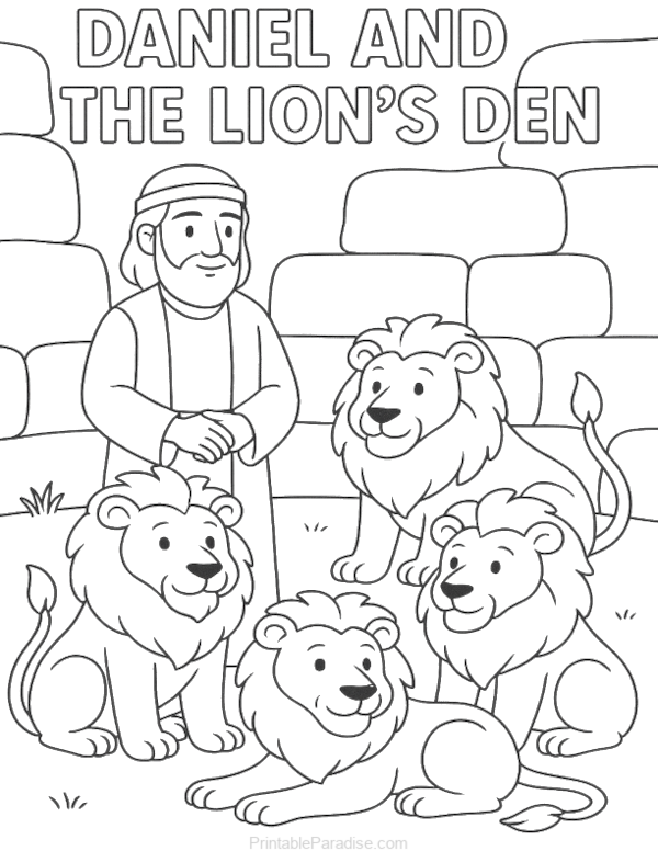 Printable Daniel and the Lions Den Coloring Page
