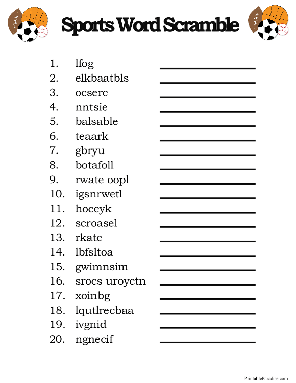 Printable Sports Word Scramble Game